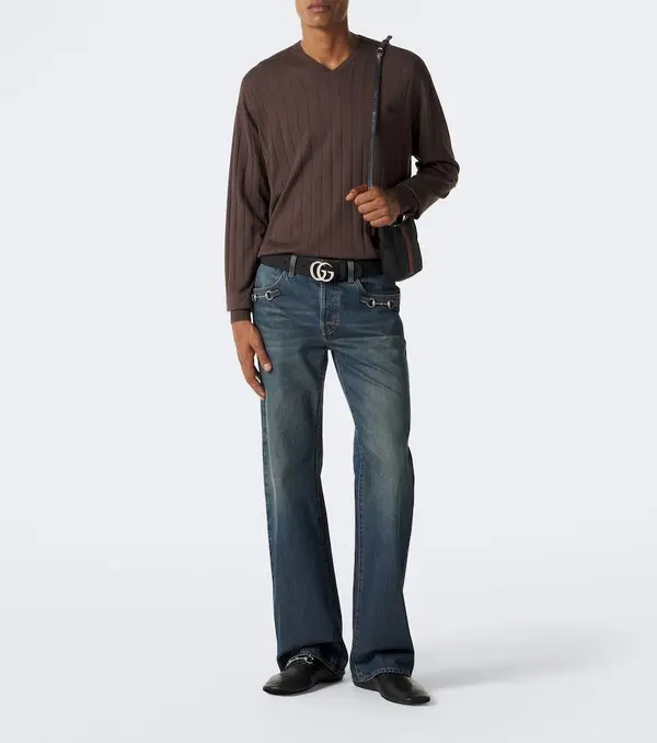 Gucci Double G Silk And Cotton V-neck Sweater