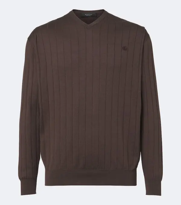 Gucci Double G Silk And Cotton Sweater - Brown