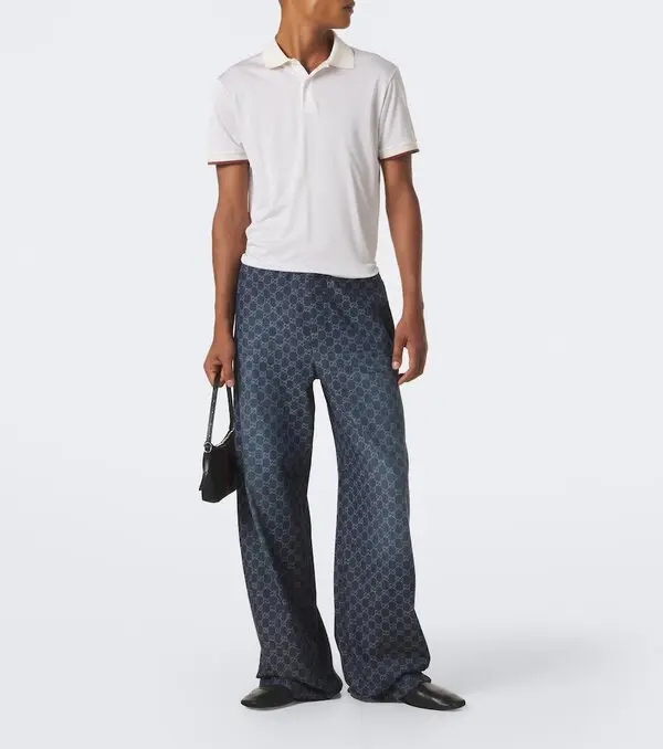 Gucci Web Stripe Silk Jersey Polo Shirt