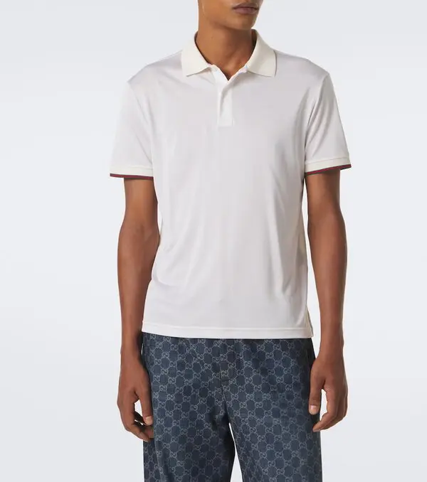 Gucci Web Stripe Silk Jersey Polo Shirt