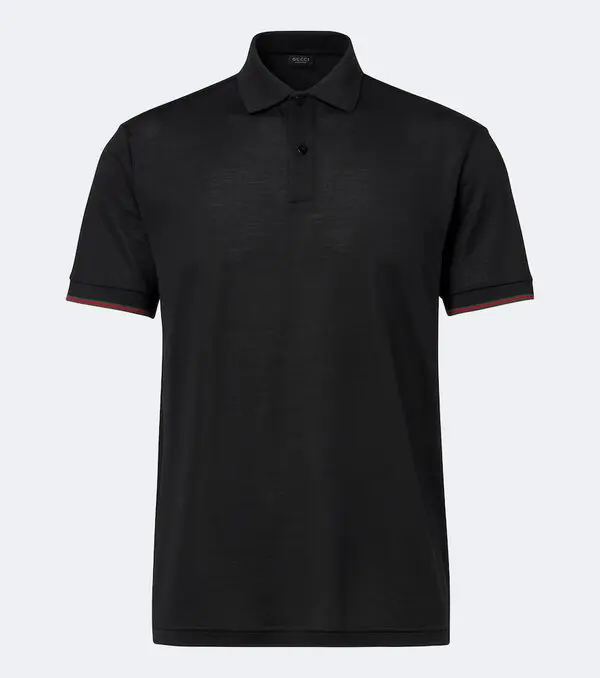 Gucci Web Stripe Silk Jersey Polo Shirt
