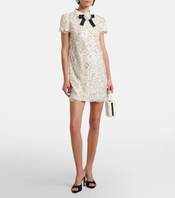 SELF-PORTRAIT Embellished Bow Detail Mini Dress