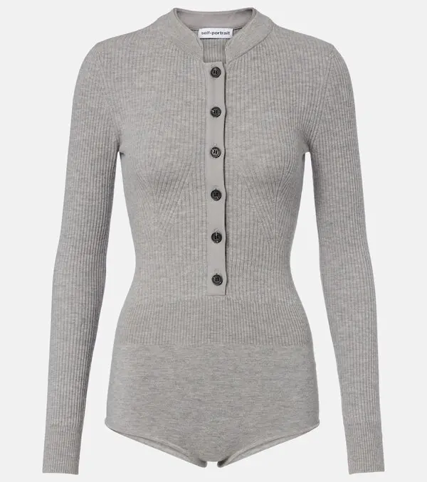 SELF-PORTRAIT Ribbed-knit Romper