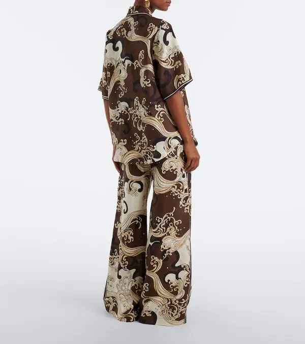 ALEMAIS Otis Printed Linen Wide-leg Pants