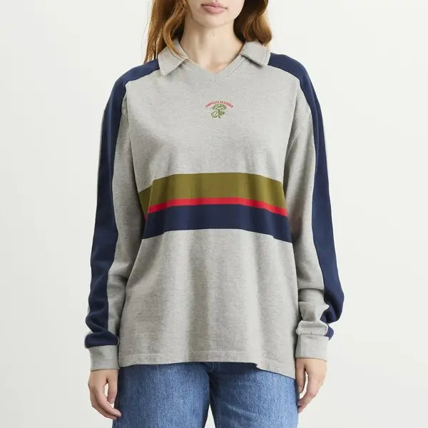 DAMSON MADDER Verity V-neck Rugby Shirt With Embroidered Detailing