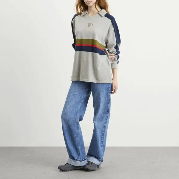 DAMSON MADDER Verity V-neck Rugby Shirt With Embroidered Detailing