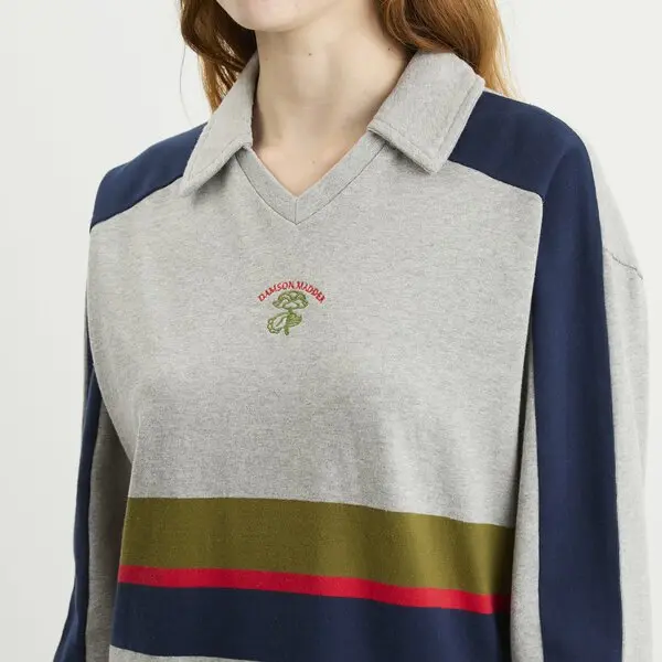 DAMSON MADDER Verity V-neck Rugby Shirt With Embroidered Detailing