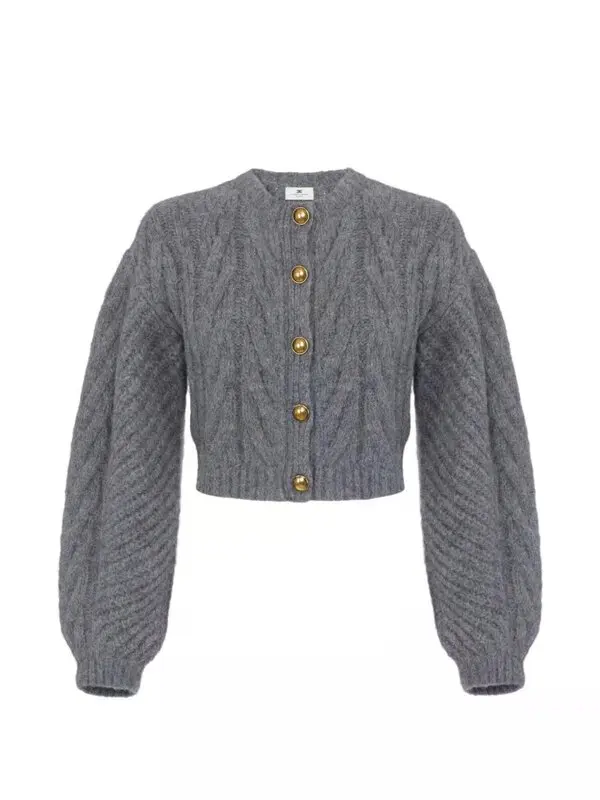 Elisabetta Franchi Cropped Knit Cardigan With Golden Buttons - Grey