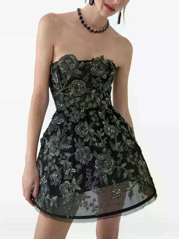 Carolina Herrera Strapless Floral Embroidered Mini Dress