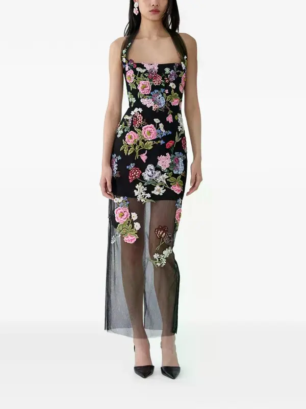 Carolina Herrera Column Gown With Floral Embroidery