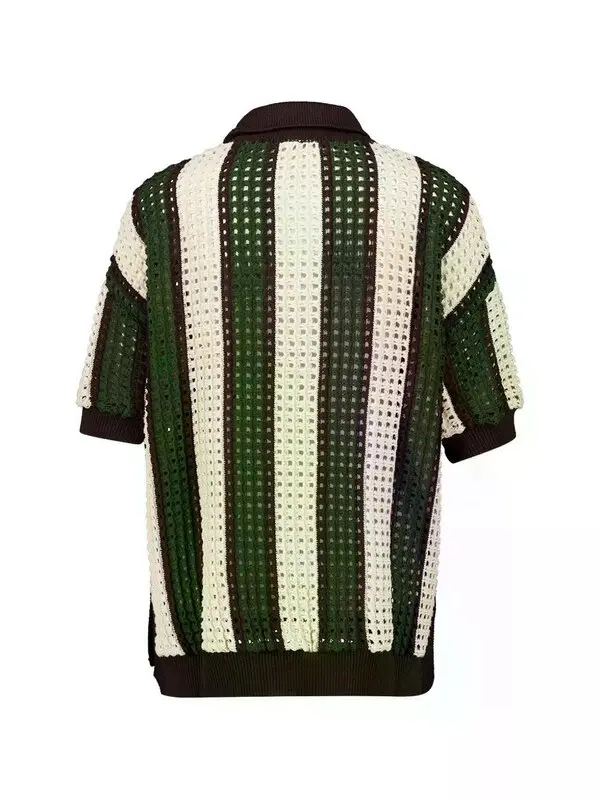 HAIGHT. Striped Open-knit Polo Shirt