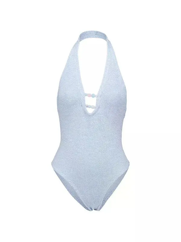 Hunza G Adriana Beaded Crinkle Swimsuit - Blue