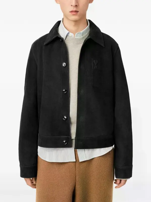 AMI Paris Suede Leather Jacket With Embossed De Coeur Logo