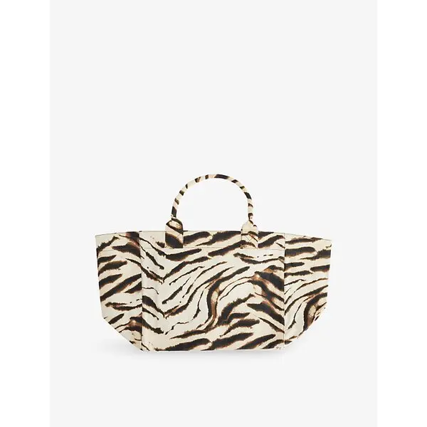 GANNI Zebra Print Cotton Shopper Tote Bag - Egret