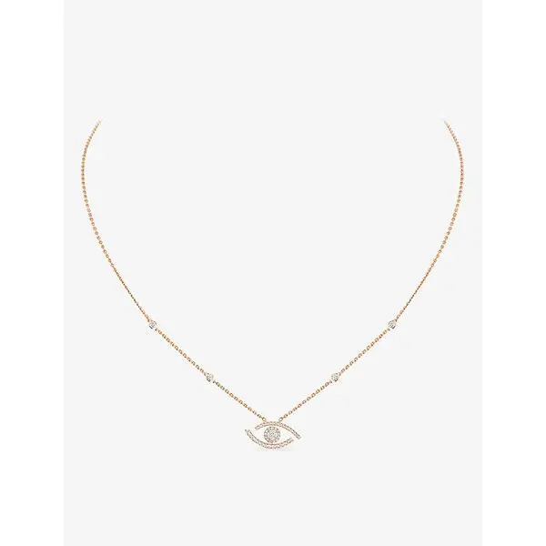 Messika Lucky Eye Diamond Pavé Gold Pendant Necklace - Pink