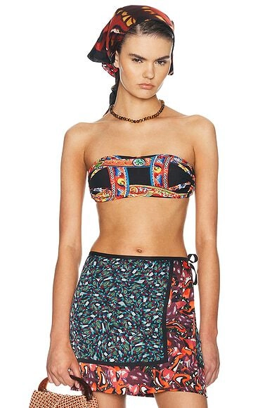 Dolce & Gabbana Organzino Pes Carretto Print Tube Top - Nero