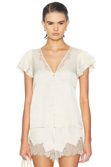 Citizens Of Humanity Lola Flutter Lace Sleeve Top - Cream