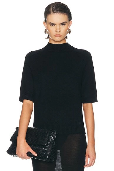 Loulou De Saison Ruth High-neck Short Saddle-sleeve Top - Black