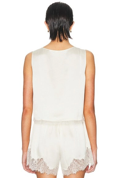 LESET Barb Lace Crop Sleeveless Crew Top - Creme