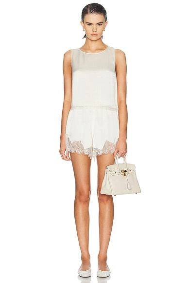 LESET Barb Lace Crop Sleeveless Crew Top - Creme