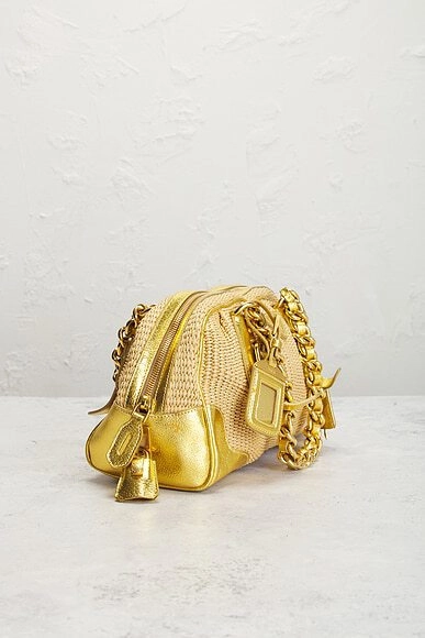 Prada Raffia & Calfskin Leather Handbag