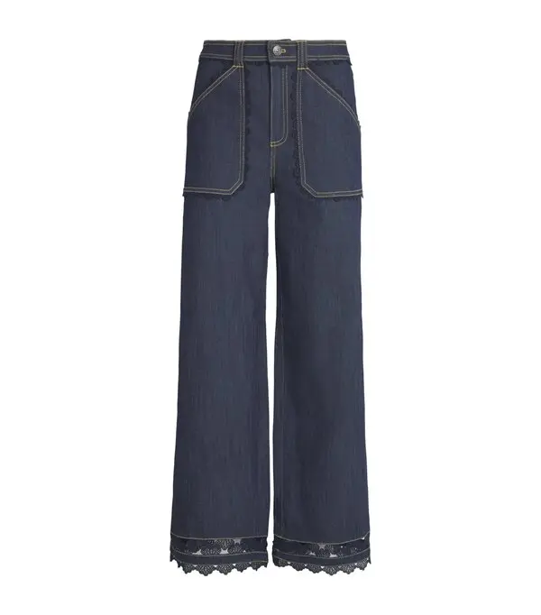 Cinq À Sept Guipure Lace-trim Wide-leg Jeans