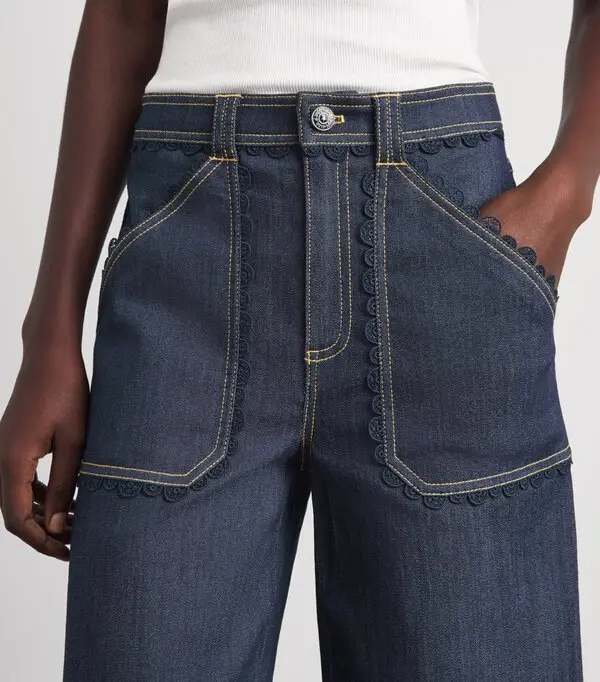 Cinq À Sept Guipure Lace-trim Wide-leg Jeans