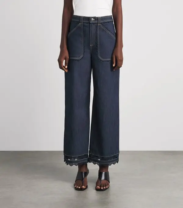 Cinq À Sept Guipure Lace-trim Wide-leg Jeans
