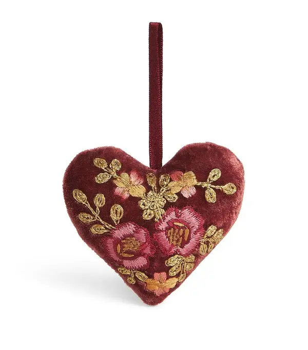 ANKE DRECHSEL Velvet Heart-shaped Bauble With Embroidered Flowers