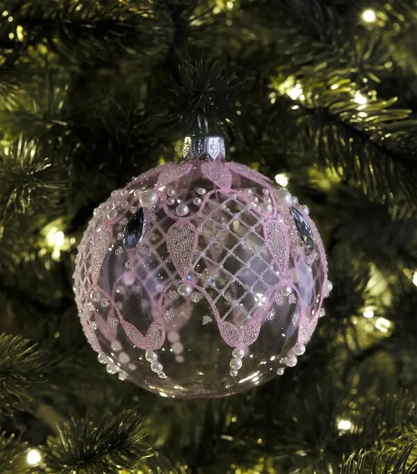 Harrods Glass Glitter Criss-cross Bauble - Purple