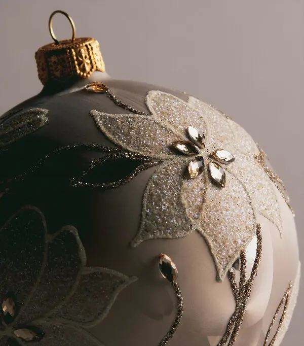 Harrods Glass Glitter Flower Bauble