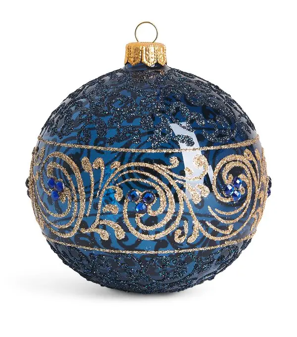 Harrods Glass Glitter Swirl Bauble - Navy