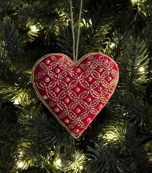 Harrods Beaded Heart Christmas Tree Decoration