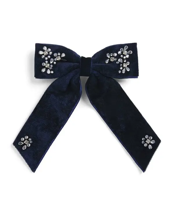 TARTINE ET CHOCOLAT Velvet Bow Hair Clip With Rhinestone Embellishments - Navy