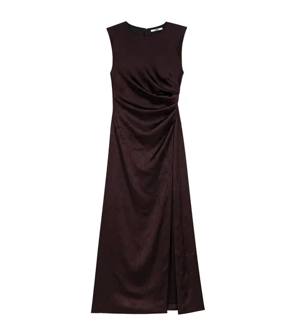 Maje Ruched Sleeveless Midi Dress - Brown