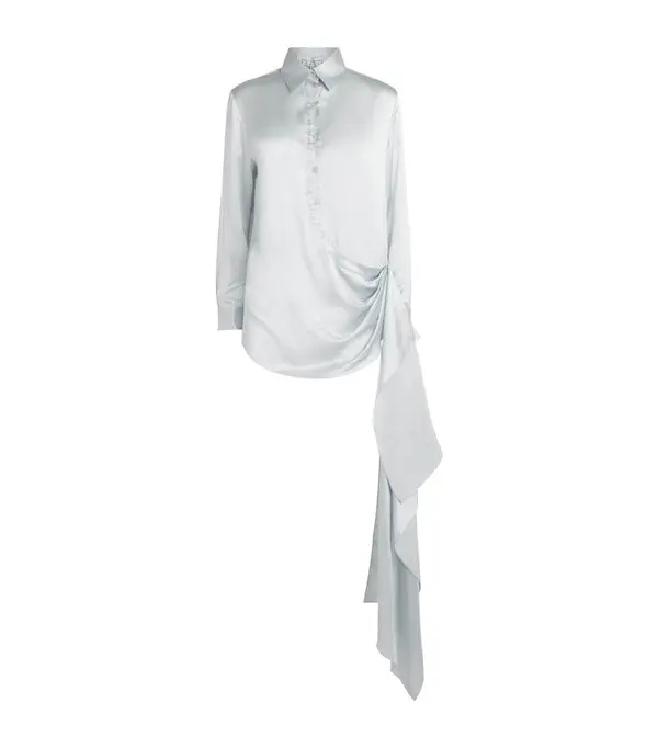 ABADIA Silk Draped Shirt - Blue
