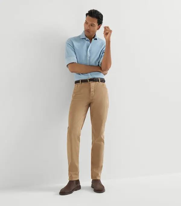 Brunello Cucinelli Garment-dyed Denim Trousers - Beige