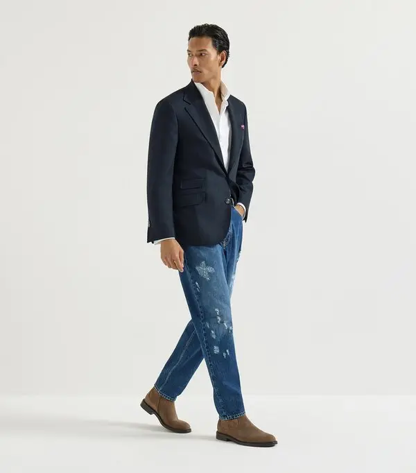 Brunello Cucinelli Mouliné Virgin Wool Twill Deconstructed Blazer