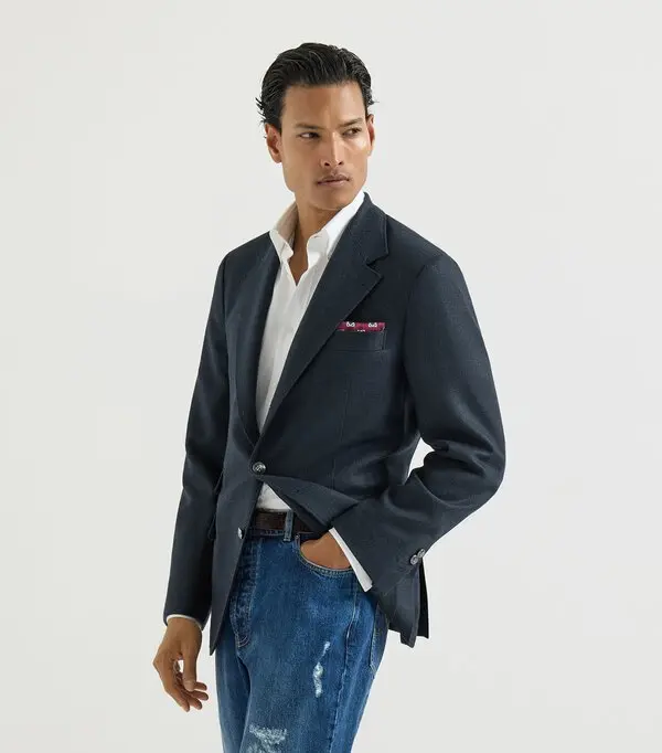 Brunello Cucinelli Mouliné Virgin Wool Twill Deconstructed Blazer