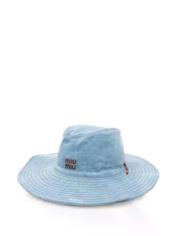 Miu Miu Logo Embroidered Wide Brim Hat - Blue