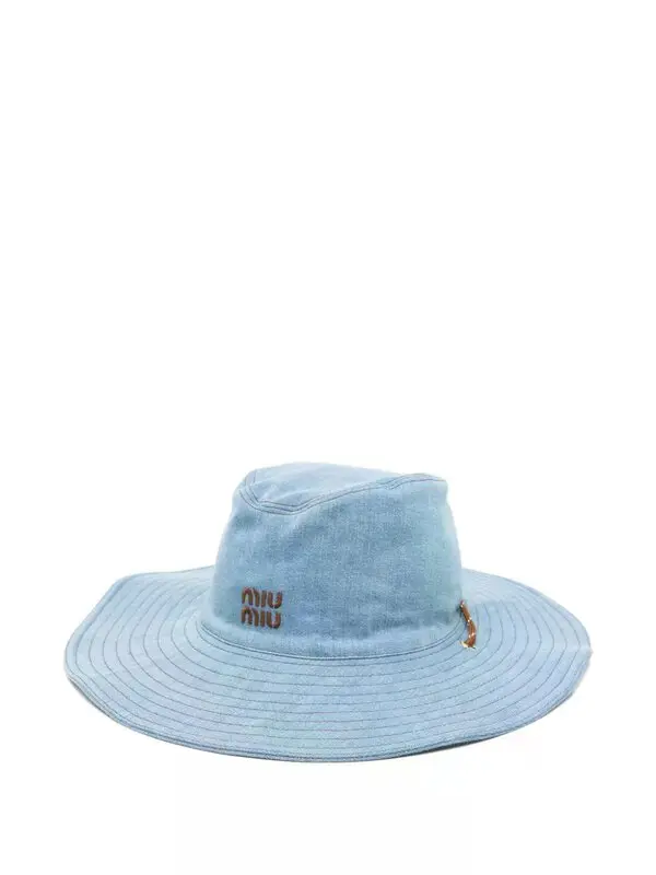 Miu Miu Logo Embroidered Wide Brim Hat - Blue