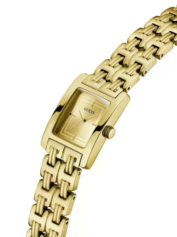 Guess Rectangular Case Watch With Champagne-tone Dial