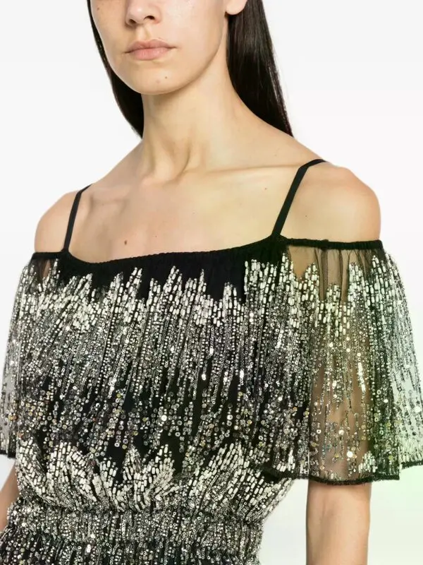 Rabanne Sequin-embellished Cold-shoulder Maxi Dress