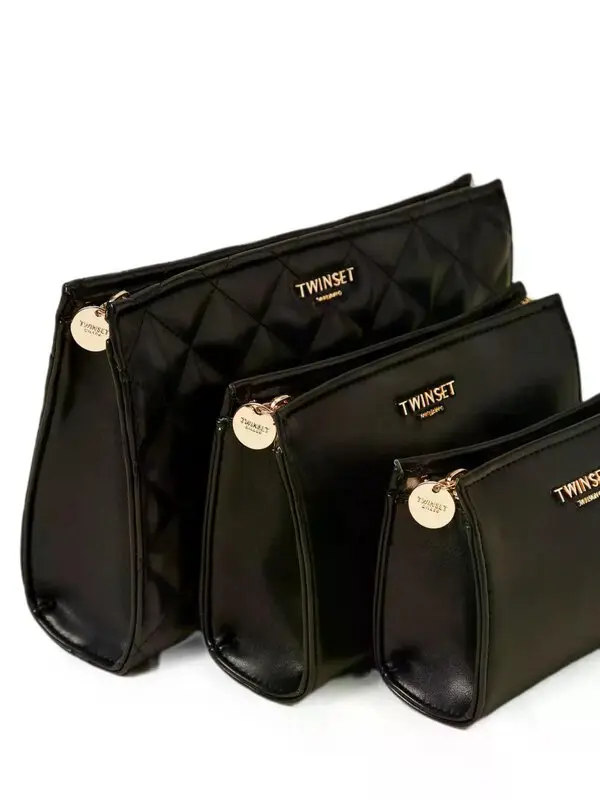 TWINSET Set Of Three Quilted Faux Lambskin Nappa Beauty Cases With Logo Lettering