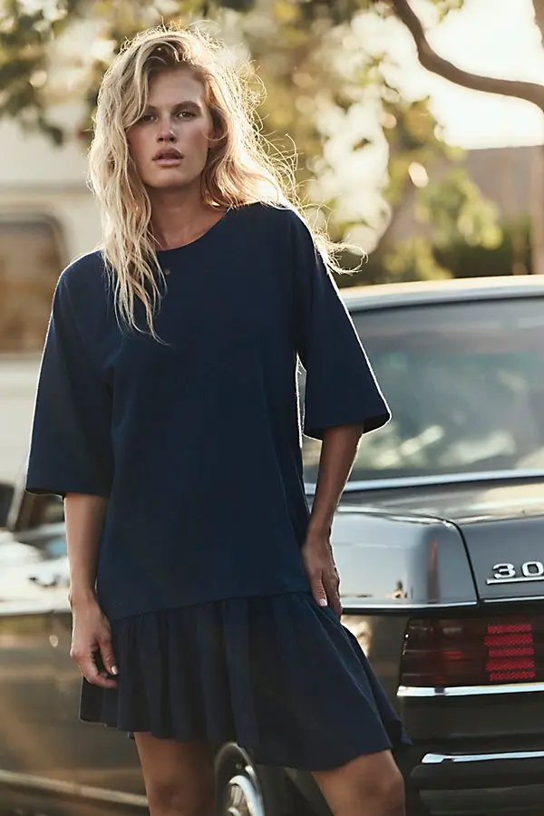 Free People Astrid T-shirt Mini Dress With Ruffle Hem - Poseidon