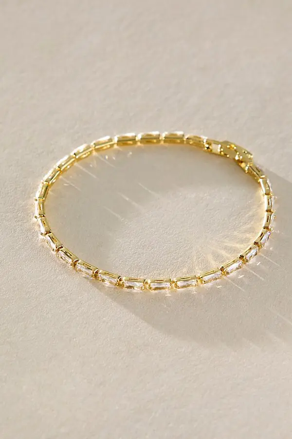 Free People Fallon Gold Plated Tennis Bracelet - Clear Baguette