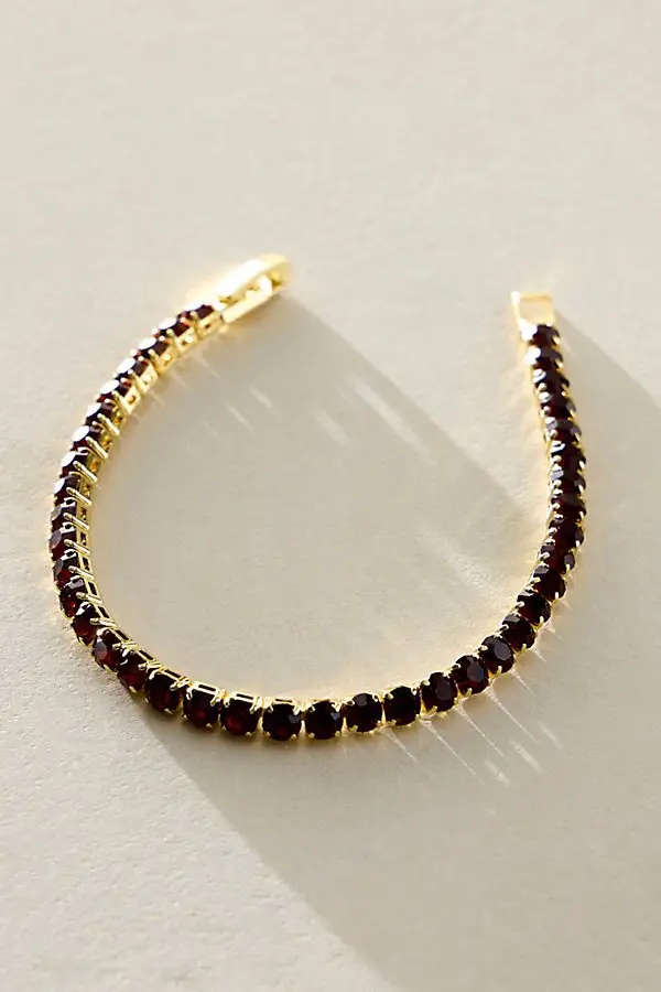 Free People Gold Plated Tennis Bracelet With Baguette Stones - Light Topaz