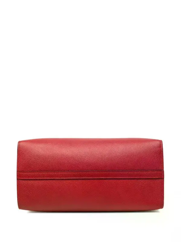 Prada Saffiano Cuir Monochrome Top Handle Tote Satchel - Red