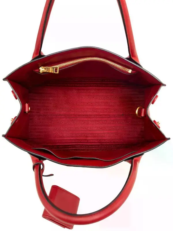 Prada Saffiano Cuir Monochrome Top Handle Tote Satchel - Red