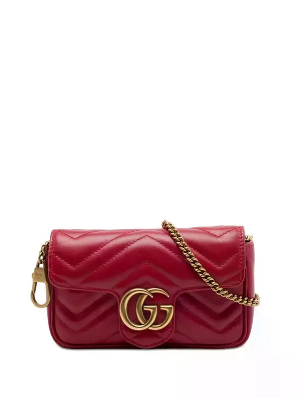 Gucci 2000-2015 Mini Gg Marmont Matelasse Leather Flap Crossbody Bag - Red